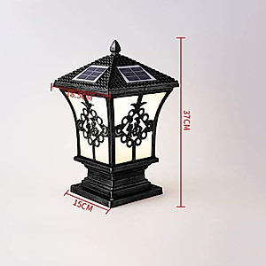 Led Outdoor Solar Post Lamps Industrial Metal Aluminum Column Lights Warm/White Light Adjustable Garden Street Home Pillar Lights(Color:Black,Size:S)