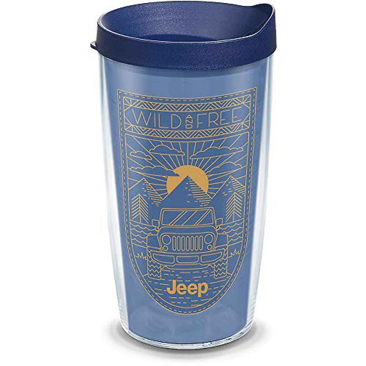 Tervis 1351386 Jeep Brand - Wild and Free Insulated Tumbler with Wrap and Navy Blue Lid, 16oz, Clear