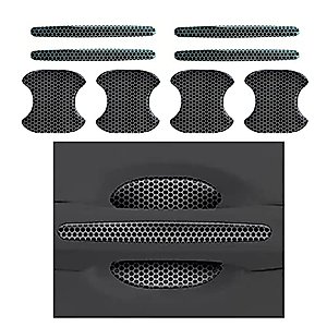 HUARXUNEG 8pcs Car Door Handle Scratched Protective Film Side Stick Scratched Door Protector Film Car Door Handle Reflective Strip Sticker Suitable for Most Car Models Black Honeycomb Pattern