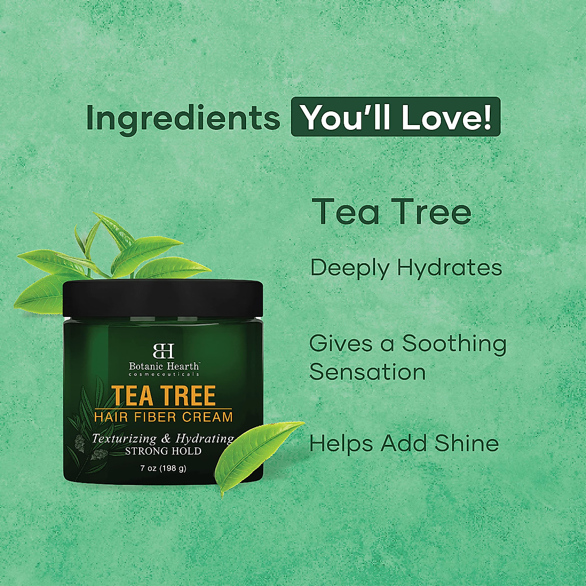 Botanic Hearth Tea Tree Hair Cream - Hair Fibers for Thinning, Styling, Texturizing & Hydrating Hair - Strong Hold & Sulfate Free - for Men and Women - All Hair Types - Made in USA - 7 oz