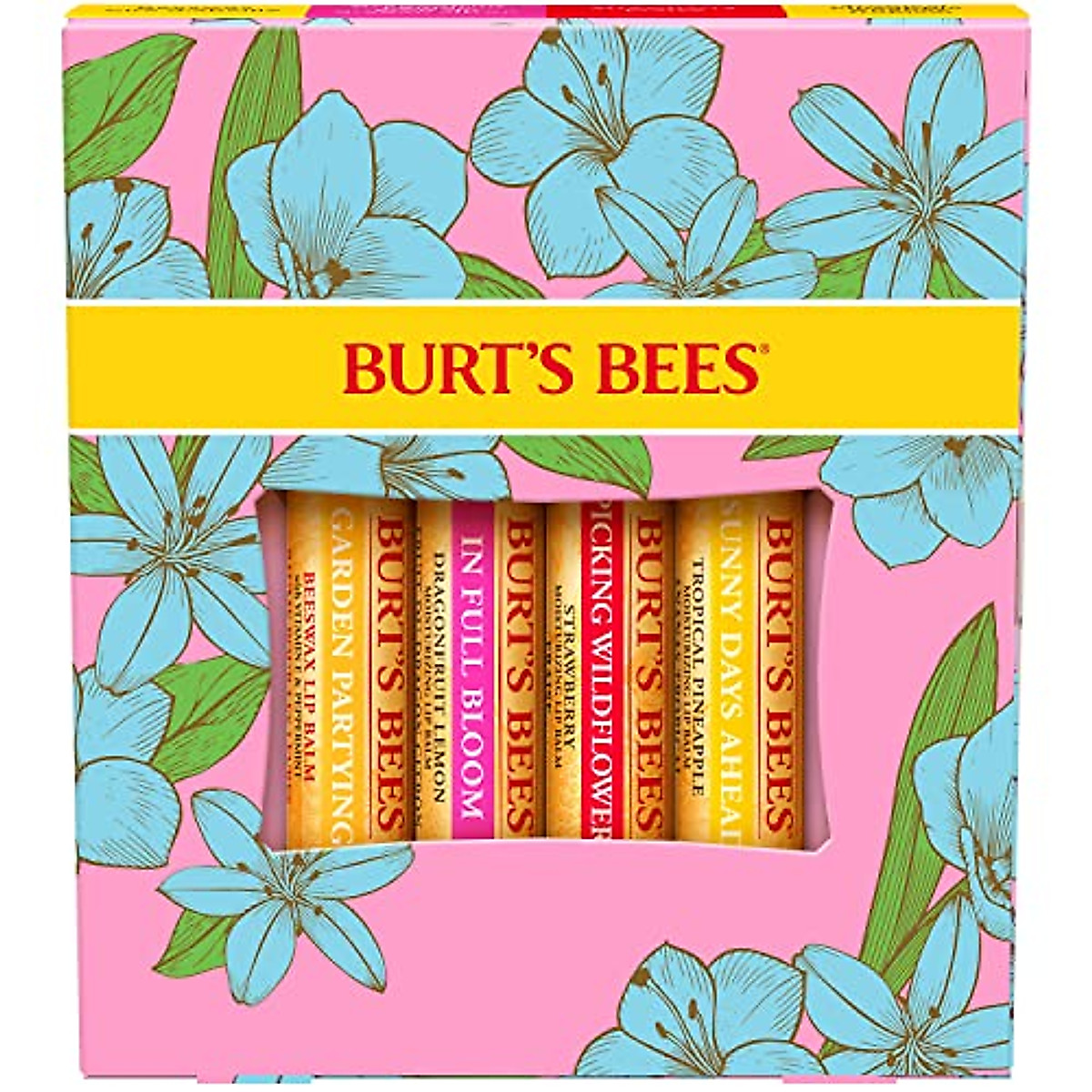 Burt's Bees Lip Balm Easter Basket Stuffers, Lip Care Gifts for All Day Hydration, In Full Bloom Set - Beeswax, Dragonfruit Lemon, Tropical Pineapple & Strawberry, 4 Pack (Packaging May Vary)
