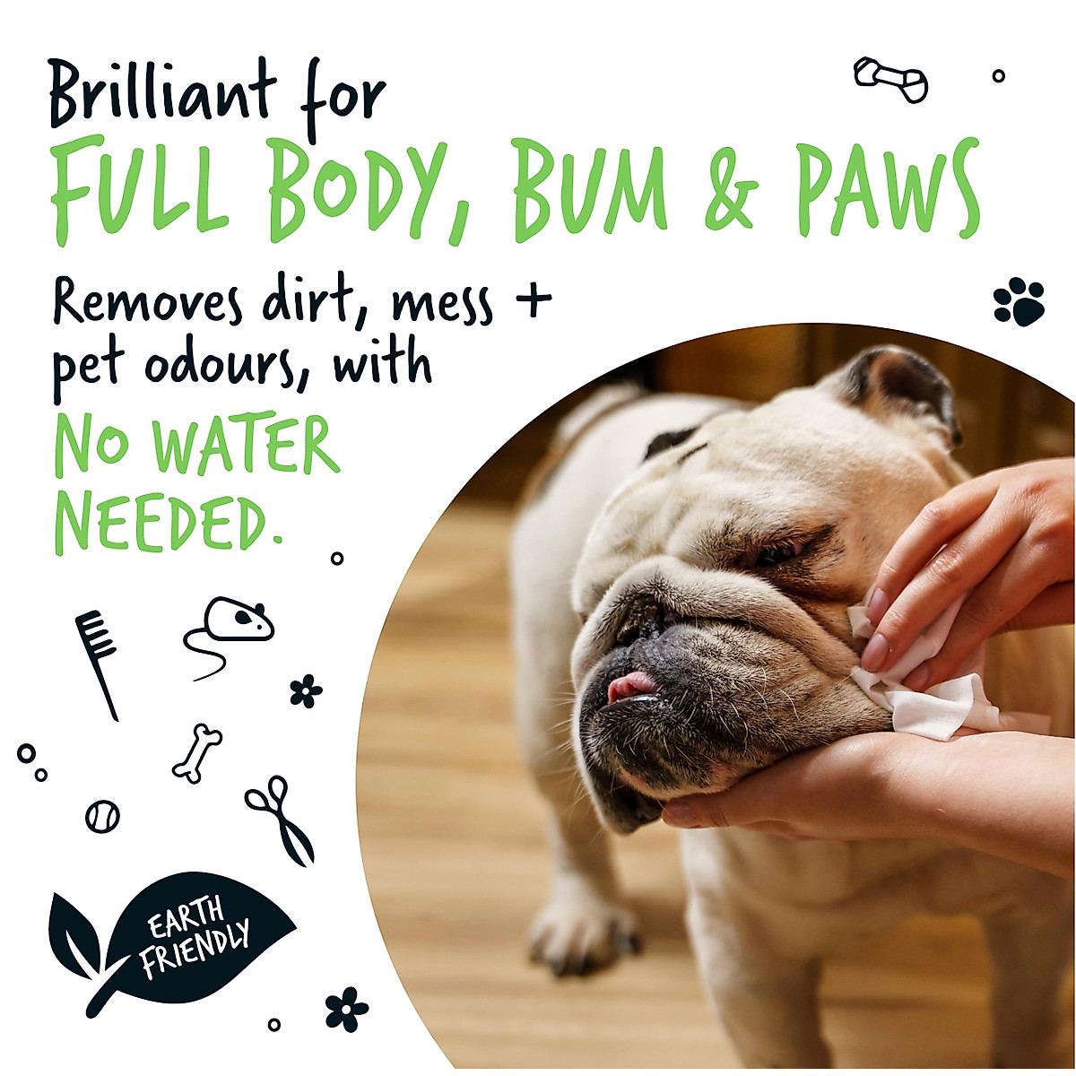 BUGALUGS Dog Wipes, 100% Plastic Free Biodegradable pet Wipes for Full Body, Eye Wipes, Ear Wipes, Bum & Paws. 110 Sensitive Dog Grooming Wipes for Dogs, Puppy & cat Grooming (Fragrance Free)