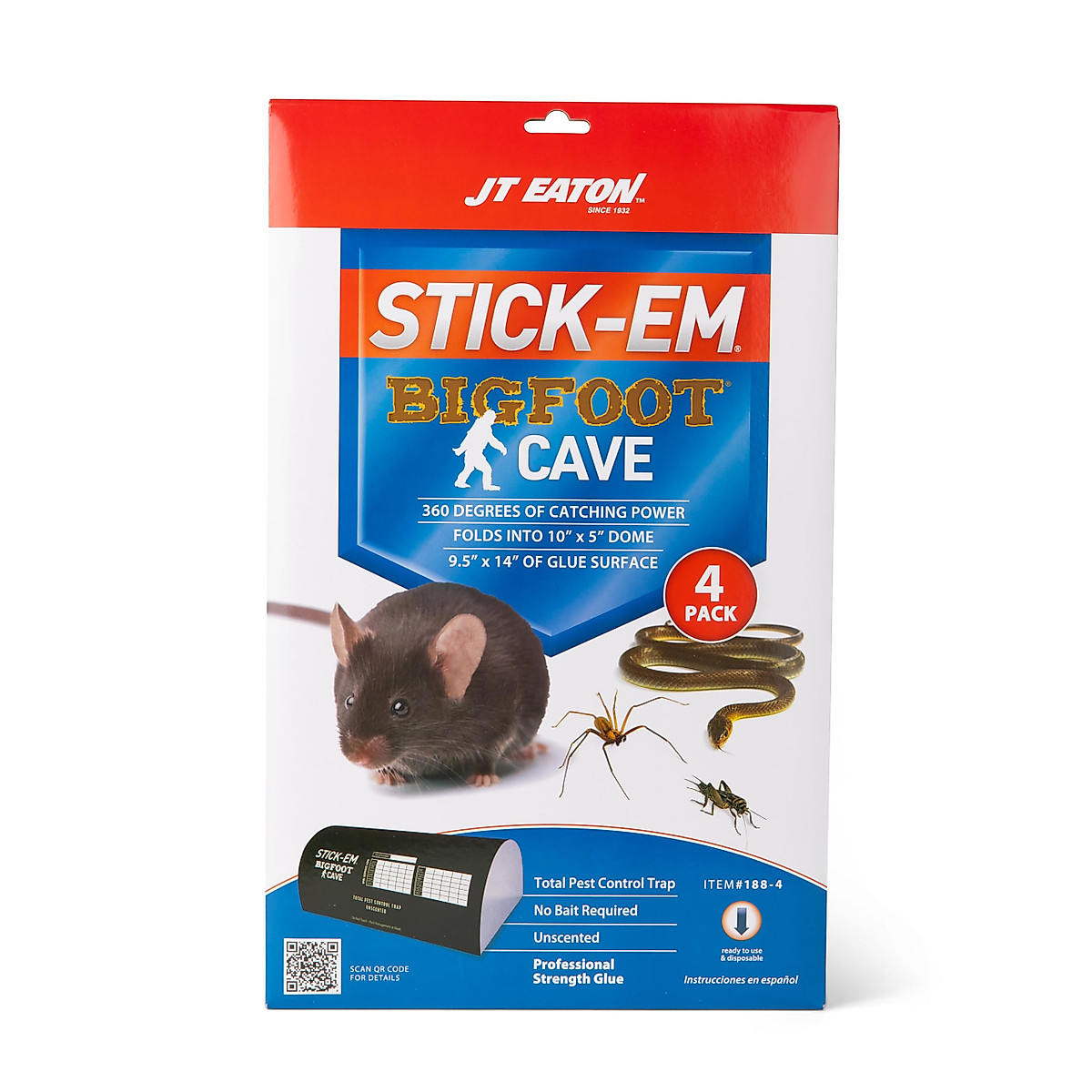 JT Eaton 188-4 Stick-Em Bigfoot Cave Glue Trap for Rodents, Snakes, and Other Pests (Case of 12)