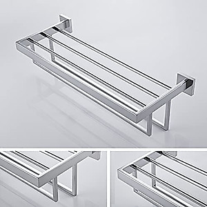 KOKOSIRI 24'' Bathroom Towel Shelf Chrome Towel Rack with Two Bath Towel Bars SUS304 Stainless Steel Wall Mounted, Polished Finish, B6003CH