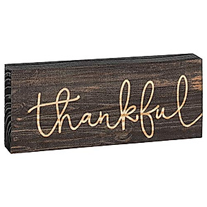 P. Graham Dunn Thankful Script Design 6 x 2.5 Inch Solid Pine Wood Farmhouse Stick Sign