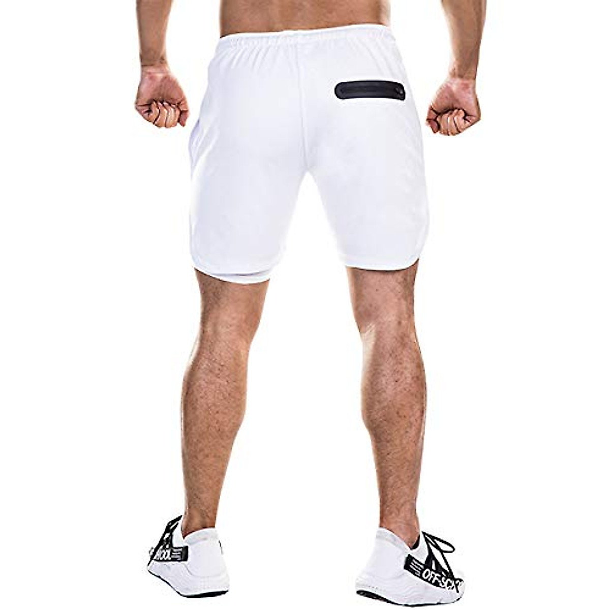 Ouber Men's 2-in-1 Running Shorts 7" Workout Training Jersey Short (White,XL)