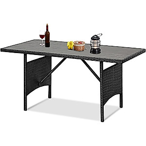 U-MAX Wicker Outdoor Dining Table, 54” Metal Frame Table for Patio Furniture Set or Indoor (Black)