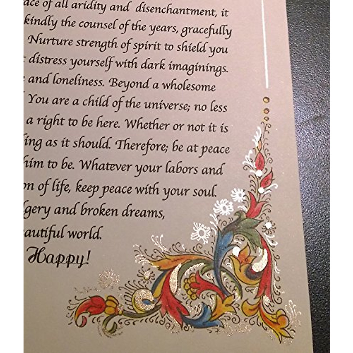 Desiderata Poem by Max Ehrmann on Handmade Florentine Paper (with 24k Gold Leaf Accent) Imported from Italy.