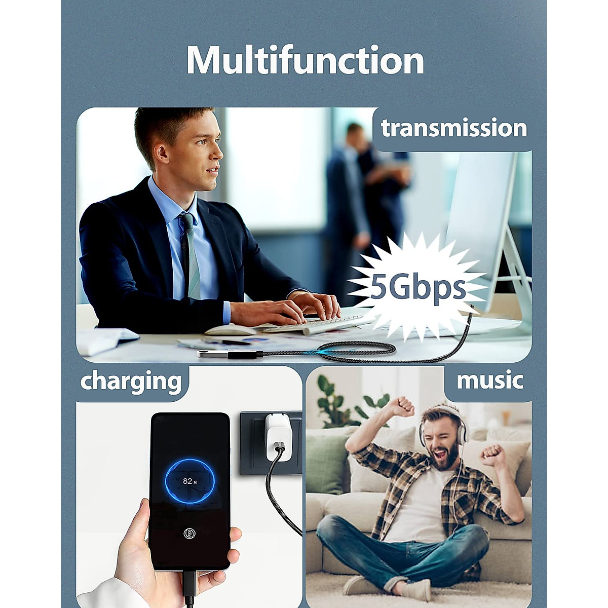 SOLMIMI USB Extension Cable, USB 3.0 A Male to USB A Female Cord, USB Extender Cable Compatible for PS4, PC, Laptop, TV, Headphone, Hard Drive, Keyboard, Mouse, Printer, Webcam (4FT/1.2M, Black)