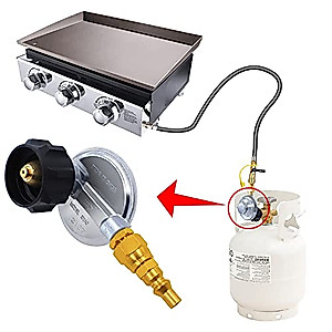 MCAMPAS 1/4" Quick Propane Gas Regulator, QCC1 Propane Adapter Gas Regulator Valve Fittings with1/4 Quick Connector Plug Converter 5lb -20lb Propane Tank Quick Connection Propane Hose for BBQ Grill