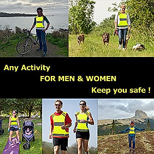 QXGTOB Reflective Running Vest Gear with Large,Zippered Pocket, Adjustable Waist, Light & Comfy satety Vest for Walking, Cycling, Jogging, 360° High Visible Safety Gear for Women and Men Yellow XL