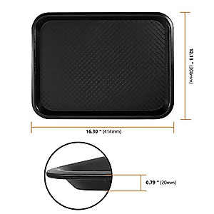 SEUNMUK 6 Pack 12 x 16 Inch Plastic Fast Food Trays, Cafeteria Trays, Scratch-Resistant Black Cafeteria Tray, Fast Food Serving Trays for School, Cafeteria, Restaurant