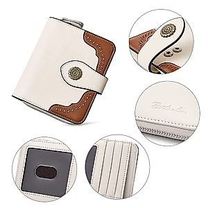 BOSTANTEN Leather Laptop Backpack Purse Casual College Casual Bags Daypack Beige-White and Leather Wallets for Women RFID Blocking Zipper Pocket Small Bifold Wallet Card Case White