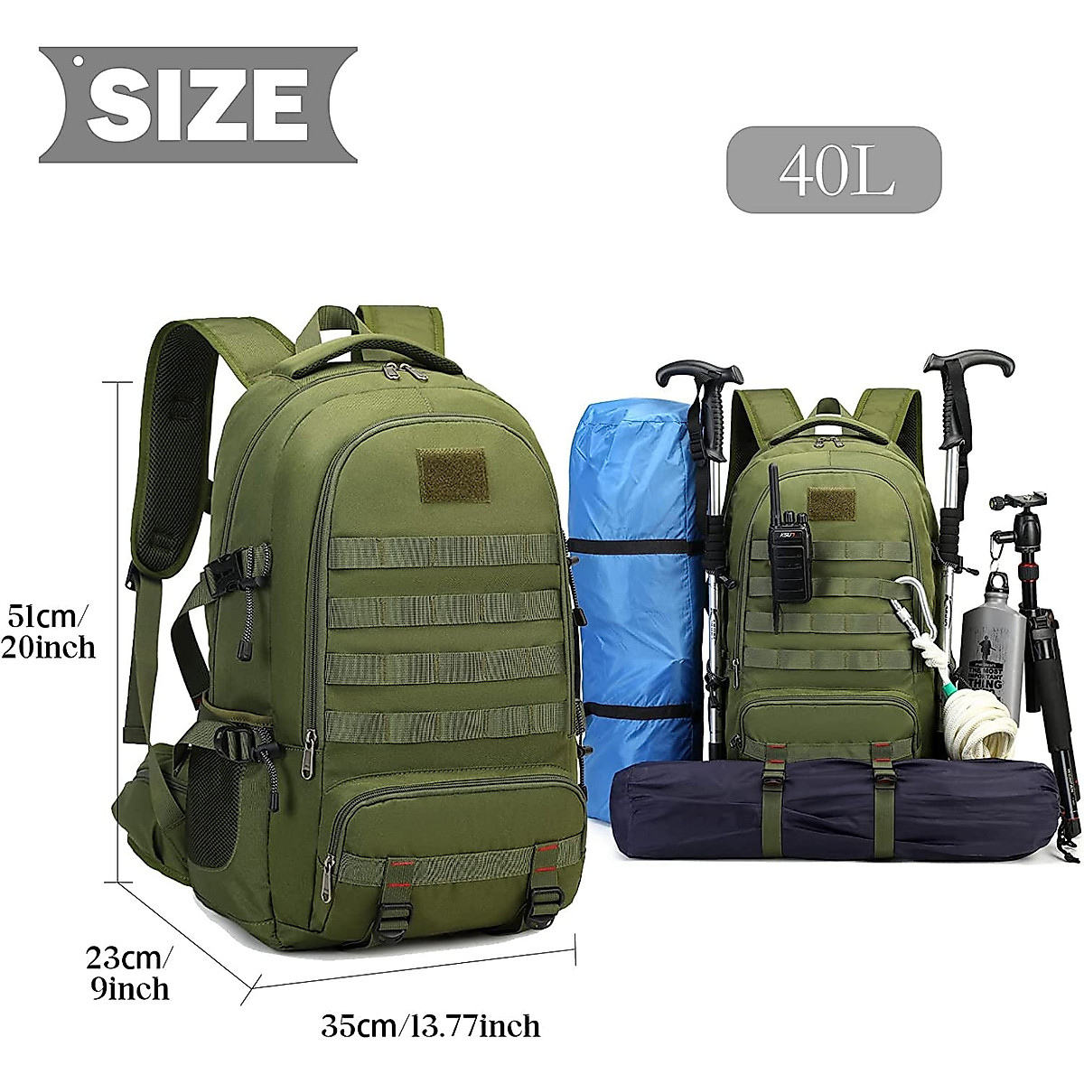 JANSBEN Hiking Camping Backpack 40L, Lightweight Rucksack Men Women Outdoor Sport Trekking Traveling Daypack