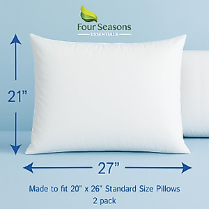 Four Seasons Essentials Standard Pillow Protectors (Set of 2) – Zippered Waterproof Pillow Covers Hypoallergenic Dust Proof Pillowcase Encasement Cover