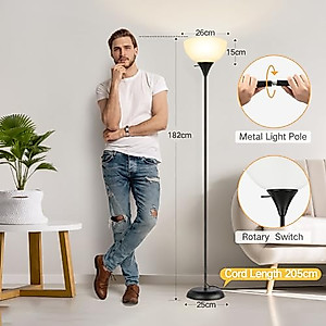 OUTON Standing Lamp, Modern Floor Lamp with Remote,4 Color Temperatures, Stepless Dimmable Brightness, Timmer, Torchiere Lamps for Living Room, Bedroom, Office, Reading(9W LED Bulbs Included)