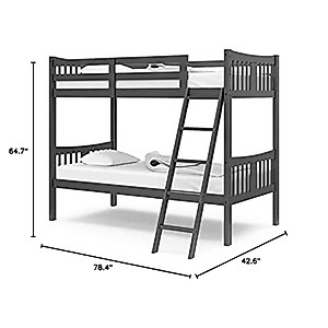 Storkcraft Caribou Twin-over-Twin Bunk Bed (Gray) – GREENGUARD Gold Certified, Converts to 2 individual twin beds