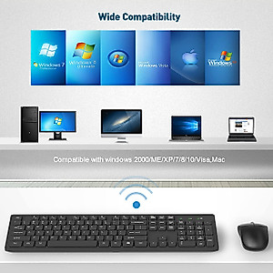 RATEL Wireless Keyboard Mouse Combo, 2.4GHz Slim Full-Sized Silent Wireless Keyboard and Mouse Combo with USB Nano Receiver for Laptop, PC (Black)