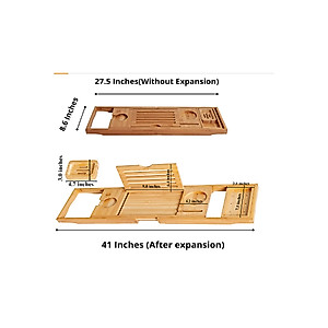 Enlux Bamboo Bathtub Tray, Expandable Premium Bath Tray for Tub Luxury Bath, with Free Cotton Towel, Soap Dish, Wine Glass Slot and Tablet Holder Waterproof Bathtub Trays for Tub Best Gift (Bamboo)