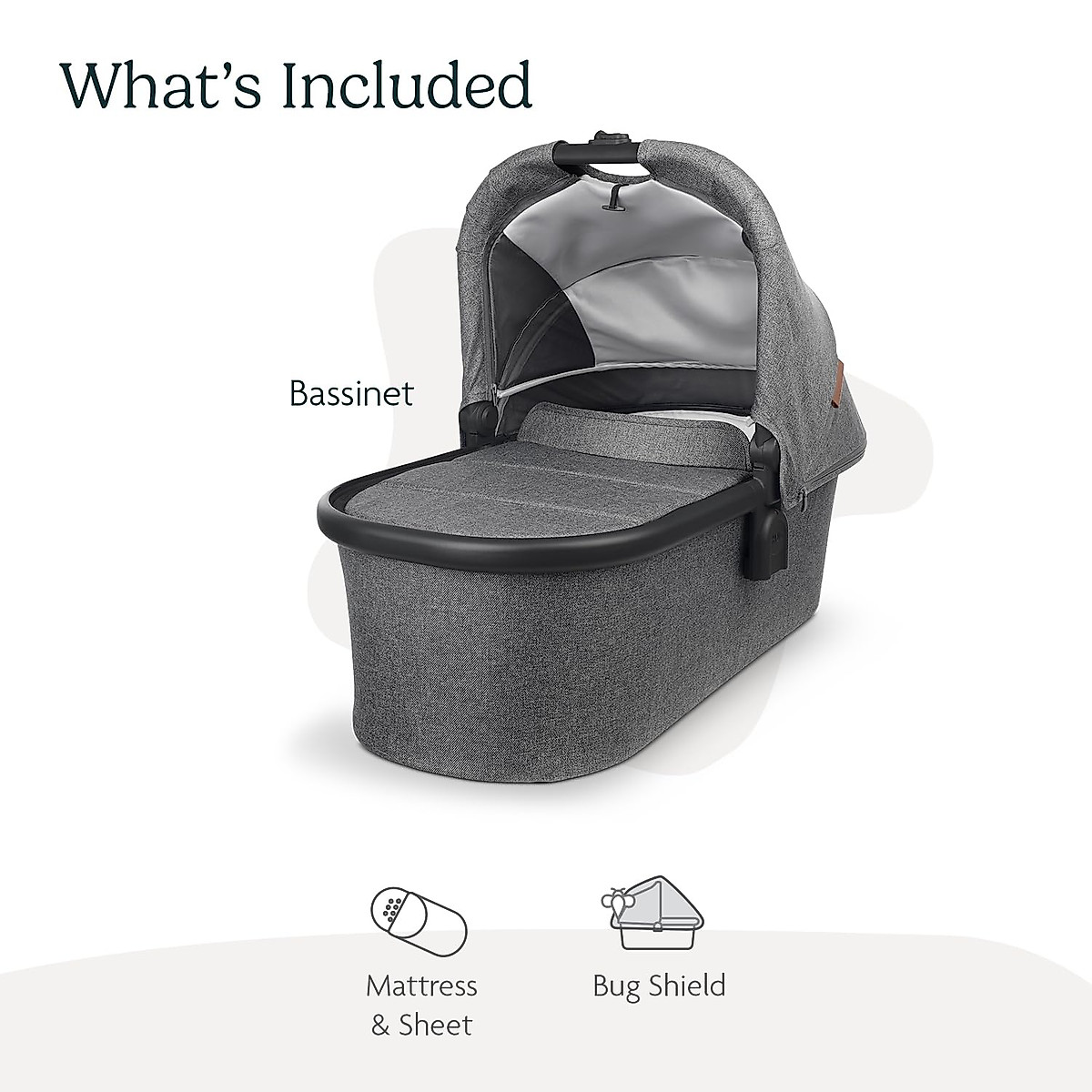 UPPAbaby Bassinet/Compatible with Vista, Cruz, Ridge, Minu Strollers/Overnight Sleep Solution/Mattress, Sheet, and Bug Shield Included/Greyson (Charcoal Mélange/Carbon Frame)