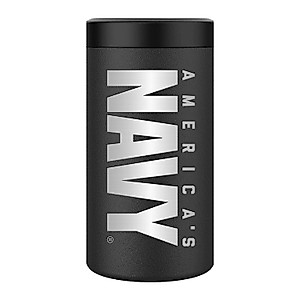 Navy 4 in 1 Insulated Can Cooler, Stainless Steel Double-Walled Insulator for 12 oz Standard or Skinny Slim Cans, 12 Oz Beer Bottles & Mixed Drinks – Gifts for Sailors