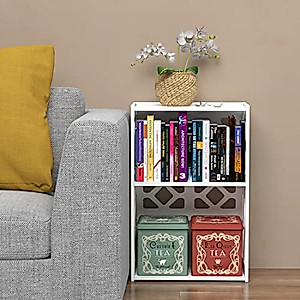 Rerii Small Bookshelf Bookcase for Small Spaces, Bed Side End Table 3 Tier 2 Shelf, Mini Little Book Shelf Case for Kids Room Bedroom Living Room Office, White