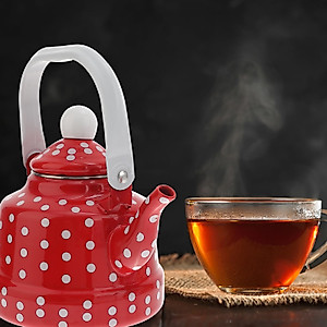 Cabilock 1.1Quart Enamel Tea Kettle Tea Pot: Red Teapot Stovetop Porcelain Teapot Kettle Red Tea Kettle for Stove Top with Handle for Stovetop Hot Water Boiler