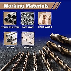 HIGHFIRE 29 PCS M35 Cobalt Drill Bit Set, HSS Twist Jobber Drill Bits with 135 Degrees Split Point and Three-Flat Shank, 3/8” Reduced Shank, Gold Oxide Metal Drill Bits Set (1/16” - 1/2” x 1/64”)