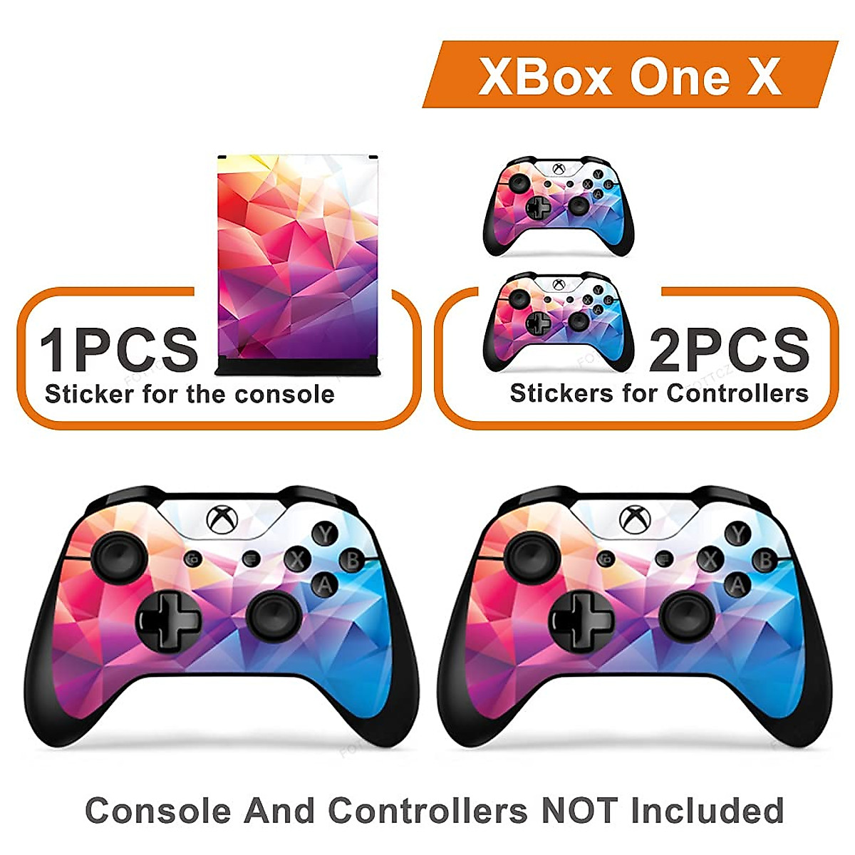FOTTCZ Whole Body Vinyl Sticker Decal Cover for Xbox One X Console and 2PCS Controllers Triangle Composition