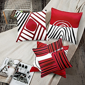Emvency Boho Set of 4 Throw Pillow Covers Mid Century Bohemian Red Black Abstract Geometric Decorative Pillow Cases Home Decor Standard Square 18x18 Inches Pillowcases