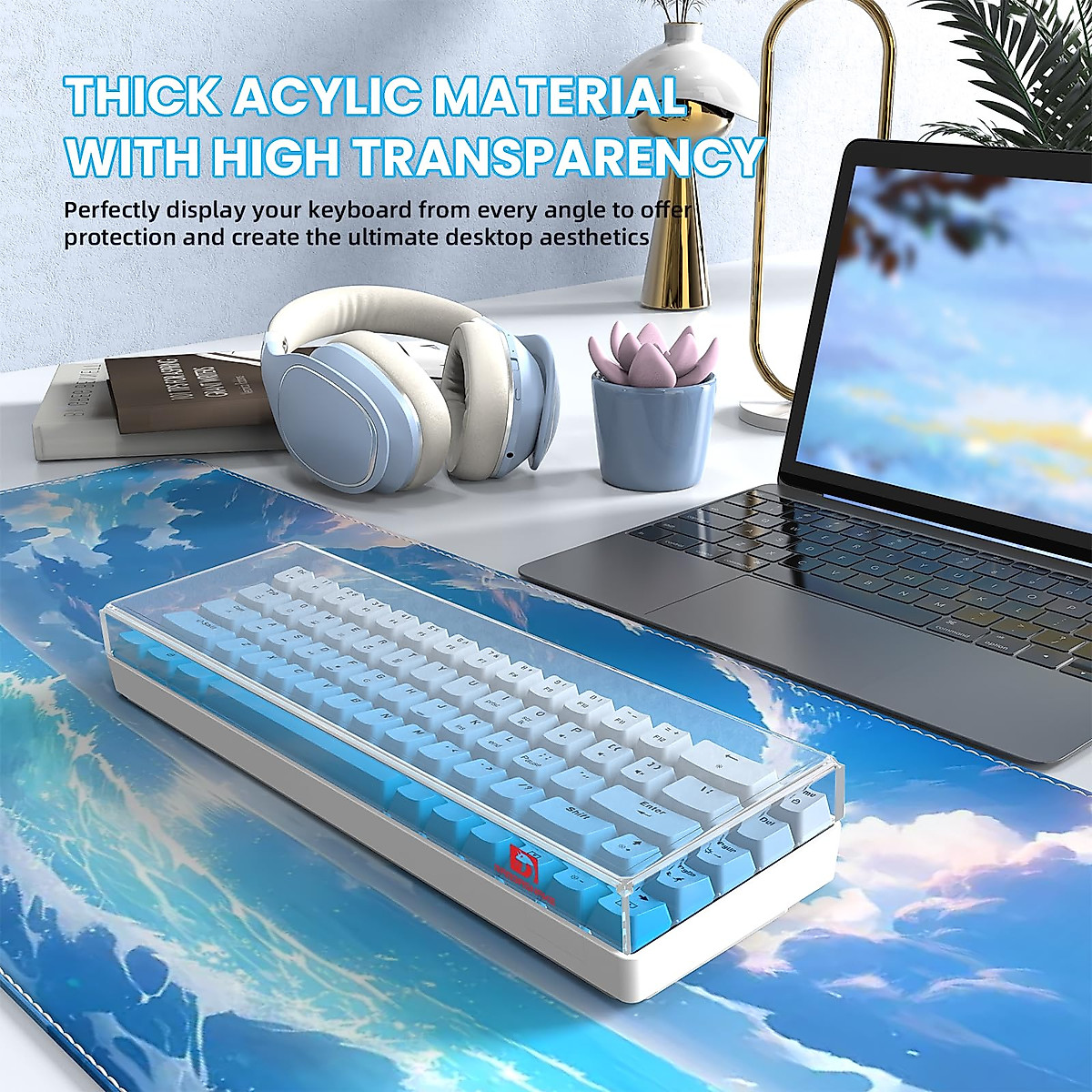 ZIYOU LANG KC02 Acrylic Clear Transparent Keyboard Cover(12.28*4*0.9’’) with Dustproof Waterproof Anti-hit Anti-cat Protective Case for 65% Small Layout 61Key 64Key 68Key Mechanical Gaming Keyboard