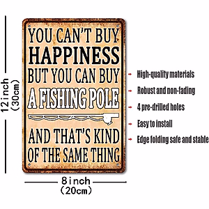 Funny Fishing Wall Decor Fish Metal Sign Fishing Wall Art Gone Fishing Tin Signs For Home You Can't Buy Happiness But You Can Buy A Fishing Pole Sign 8x12 Inch