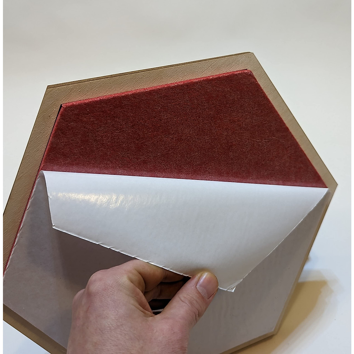 Now Spinning Curated Pack - 16 Acoust-Hex Sound Absorbing Panels with 3 Artistic Wood Diffuser Patterns Hexagon Tiles (Gears - Maroon, Grey, Black)