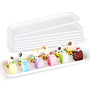 4 Pack White Cracker Tray 15x6inch Large Appetizer Serving Tray Plastic White Trays for Dessert Table Rectangular Long Food Trays for Food Appetizers Desserts