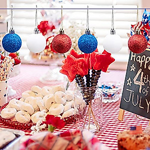 Deloky 24 PCS Independence Day Glitter Hanging Ball-1.57 Inch 4th of July Ornaments Ball for Tree Decorations-Memorial Day Red White Blue Ball for Veterans Patriotic Party Decor