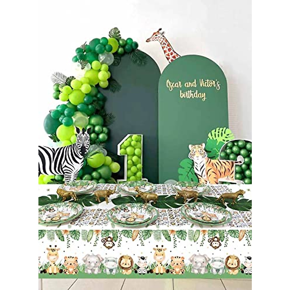 Safari Baby Shower Decorations Boy Plates Napkins and Tablecloth Set Serves 25,Jungle Animal Theme Birthday Party Supplies