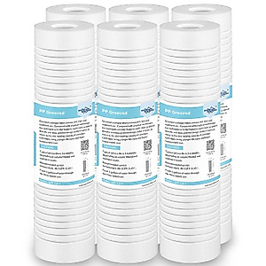 Grooved Sediment Water Filter Cartridge (6 Pack), Membrane Solutions 30 Micron Whole House Water Filter Universal Replacement 10"x2.5" for 10 inch RO Unit, Whole House Under-Sink Filtration System