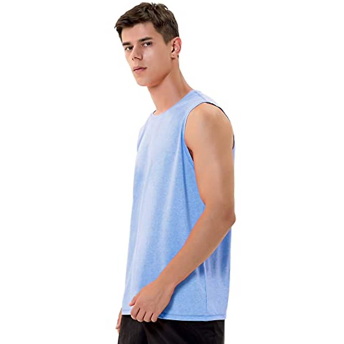 Sleeveless Shirts for Men Workout Running Dry Fit(Sky Blue Heather,L)