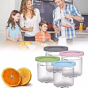 EVANEM 2/4/6PCS Creami Pint Containers, for Ninja Creami Pint,16 OZ Pint Containers with Lids Bpa-Free,Dishwasher Safe Compatible with NC299AMZ,NC300s Series Ice Cream Makers,Gray+Blue-6PCS