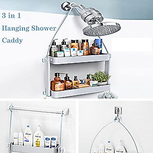 dabria Shower Caddy Hanging, Stable Shower Caddy Over Shower Head with Adjustable Height, 3 in 1 Rust Proof Shower Organizer Shelf, No Drilling, 4 Powerful Suction Cups, Non-Slip Hanging Shower Caddy