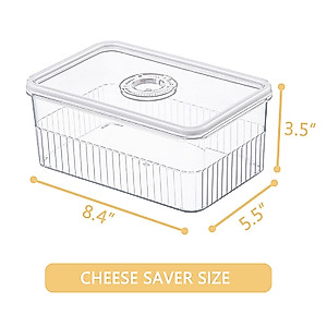 LAMIVEENLA Cheese Container for Refrigerator with Date Dial Sliced Cheese Container for Fridge Cheese Keeper Cream Block Shredded Cheese Storage Box Saver