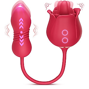 Rose Sex Toys Dildo Vibrator - 3in1 Adult Toys Sex Stimulator for Women with 9 Tongue Licking & Thrusting Dildo G Spot Vibrators, Adult Anal Sex Toy Games Clitoral Nipple Licker for Woman Man Couples