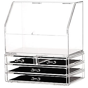 Clear Large Acrylic Makeup Storage Organizer Drawers for Vanity,Cosmetics Display Cases With lid,Dustproof Waterproof for Bathroom Counter Dresser Lotions Skin Care Beauty Skincare Product Organizing