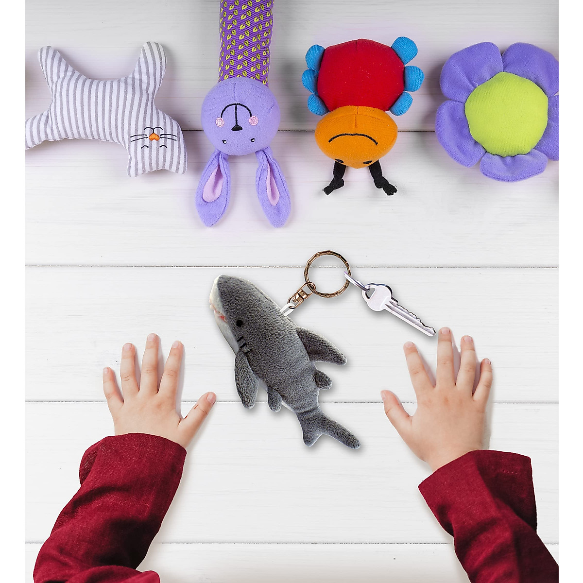 Puzzled Shark Plush Keychain Stuffed Animal Toy - Soft Fur Ocean Life Animal Grey Shark Charm Keyring, Cute Decorative Plush Toy Accessory Fun Buddy For Kids Bag, Purse, Backpack, Handbag - 4 Inches