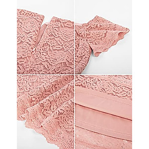 Women's Lace Cocktail Dress Off Shoulder Bridesmaid Swing Bridal Shower Formal Party Dress Pink XL