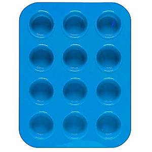 1 Mini Muffin Silicone 12 Cup Cavity Cookie Cupcake Bakeware Pan Soap Tray Mold Silicone Muffin Pan 12 Cups Regular Silicone Cupcake Pan Muffin Cakes Tart Bread BPA Free and Dishwasher Safe 9.5" x