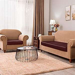 DyFun Couch Cushion Cover PU Leather Sofa Cushion Slipcover Stretch Waterproof Chair Seat Slipcover Furniture Protector (Chair Cushion, Wine)