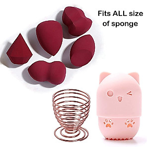 Makeup Sponge Holder, Beauty Sponge Holder + Makeup Blender Travel Case Beauty Sponge Blender Drying Stand & Storage Containers - Pink + Gold