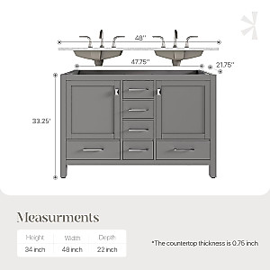 Eviva 48 Inch Bathroom Vanity with Sink-Gray Bathroom Vanity with Carrara Marble Top -Freestanding Double Sink Bathroom vanities with Spacious Storage -Bathroom Sink Cabinet and Wood countertop Combo