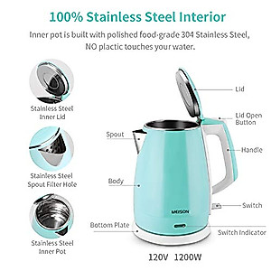 MEISON Electric Kettles Stainless Steel Interior, Double Wall Hot Water Boiler Heater, Cool Touch Electric Teapot Heater Kettle, Auto Shut-Off and Boil-Dry Protection, Cordless, 1.5L, 2 Year Warranty (1.5L)